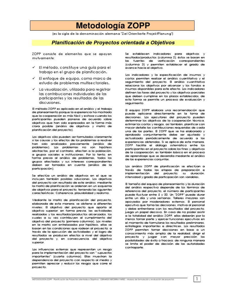 Metodología ZOPP para Proyectos | PDF | Planificación | Toma de decisiones