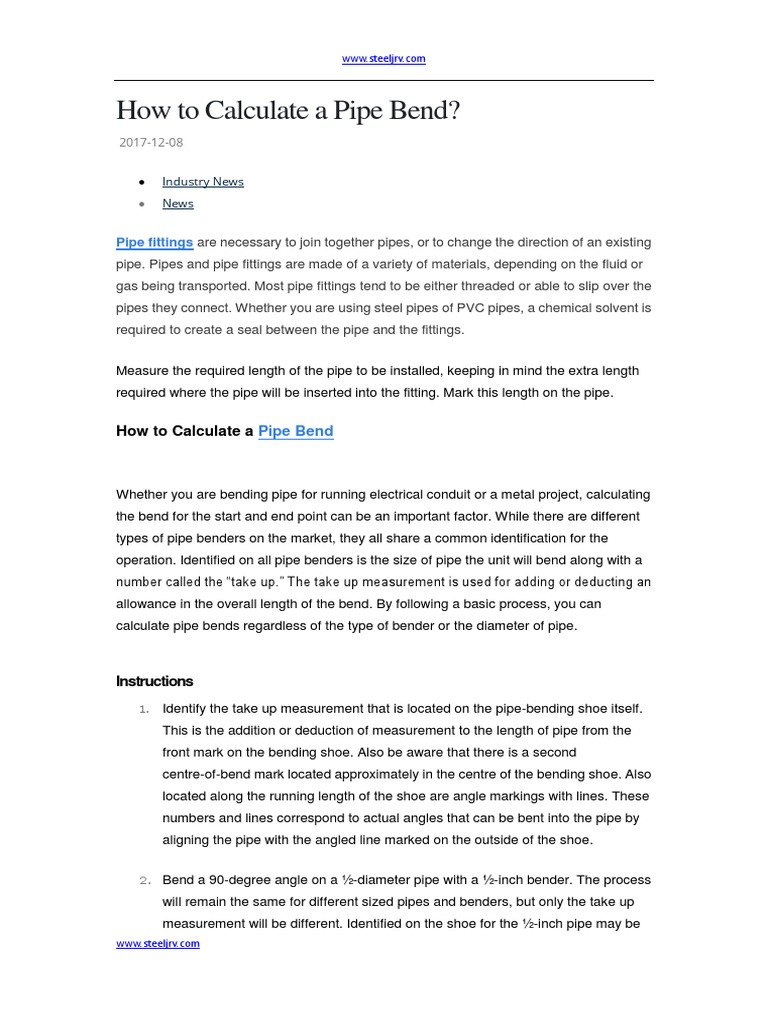 How To Calculate A Pipe Bend | Download Free PDF | Pipe (Fluid ...