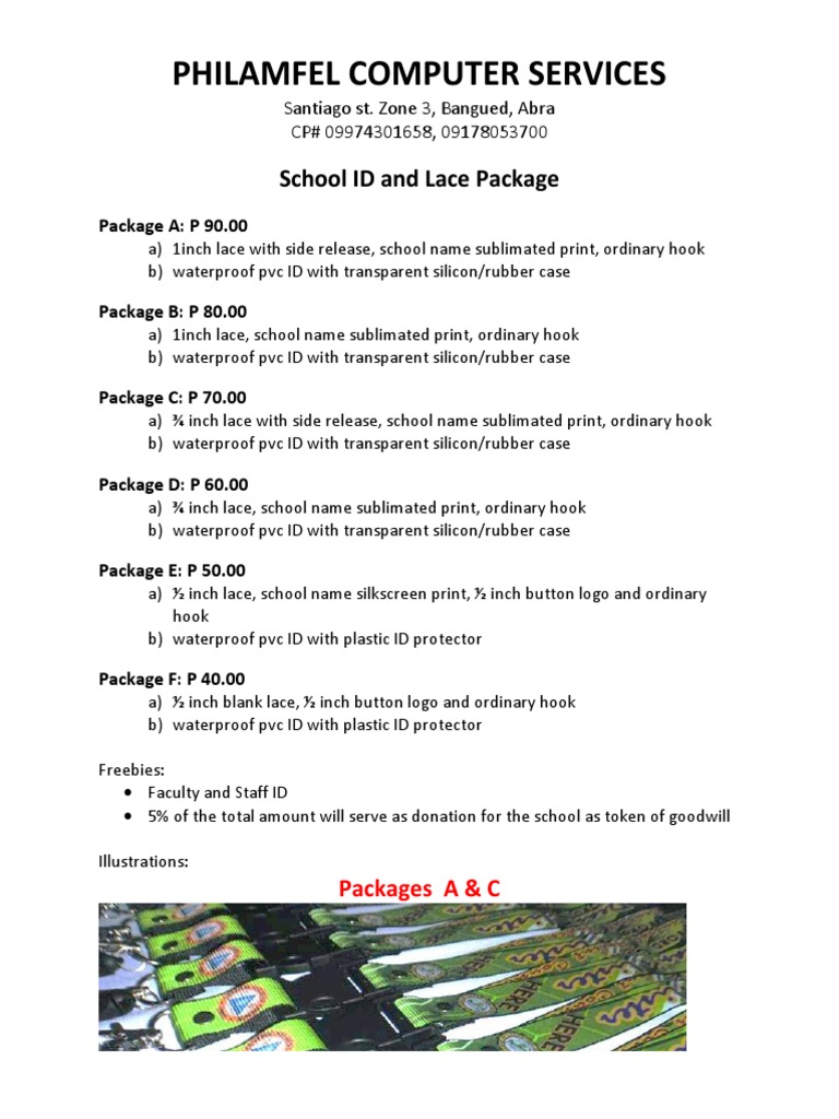 Sample School ID and Lace Packages | PDF | Business