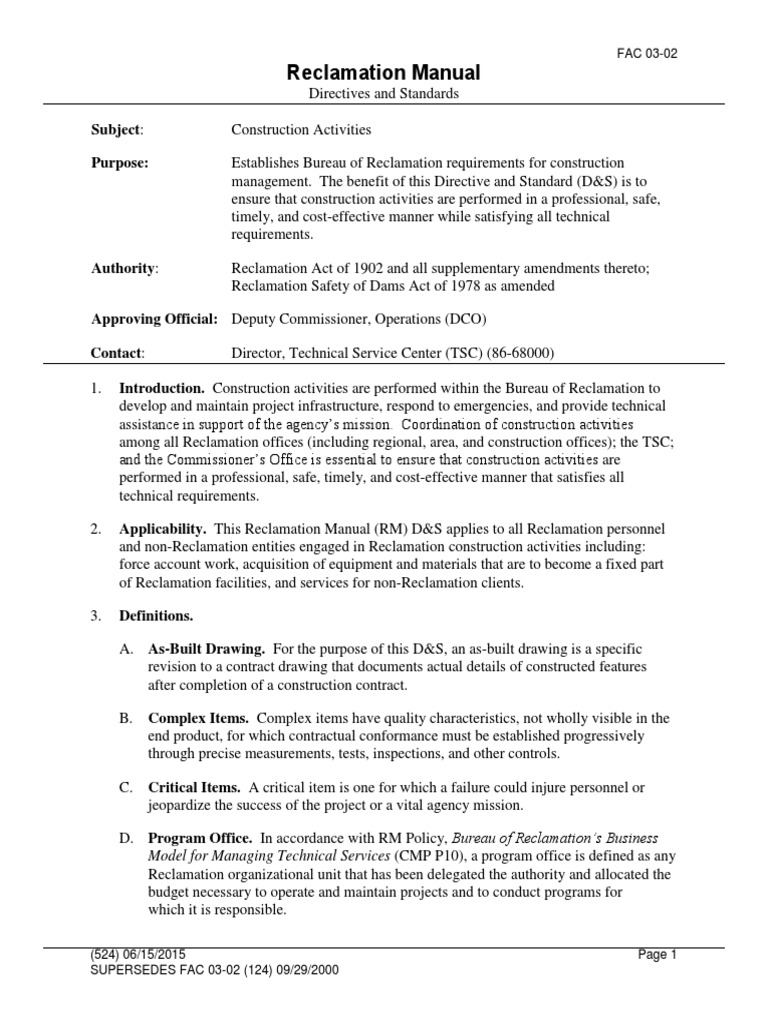 Reclamation Manual: Subject: Purpose | PDF | National Environmental ...