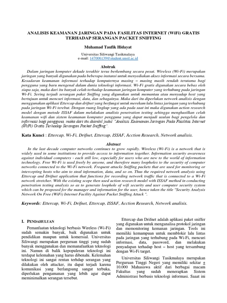 Analisis Keamanan Jaringan Pada Fasilitas Internet (Wifi) Gratis Terhadap Serangan Packet ...
