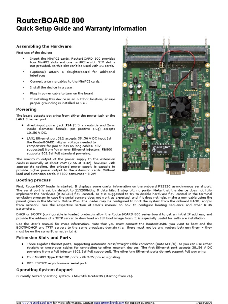 Routerboard 8 00: Quick Setup Guide and Warranty Information | PDF ...