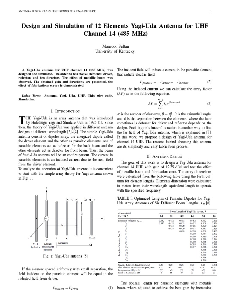 12-Element Yagi-Uda Antenna Design | PDF | Antenna (Radio ...