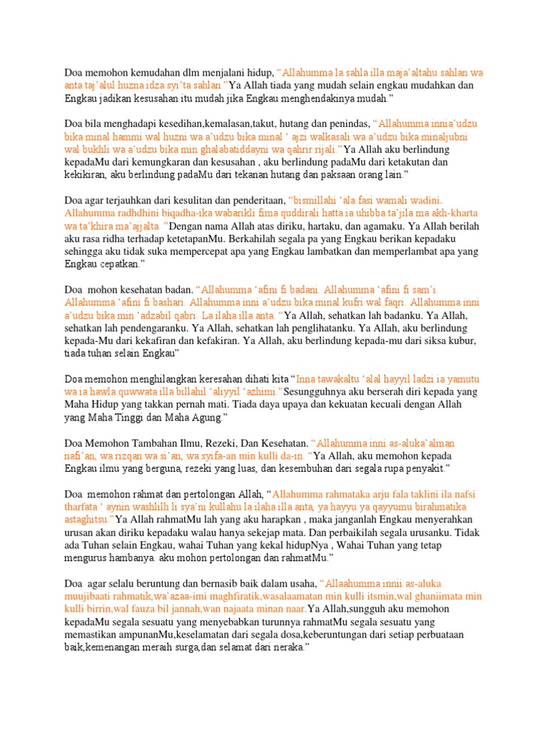 Doa Memohon Kemudahan DLM Menjalani Hidup | PDF