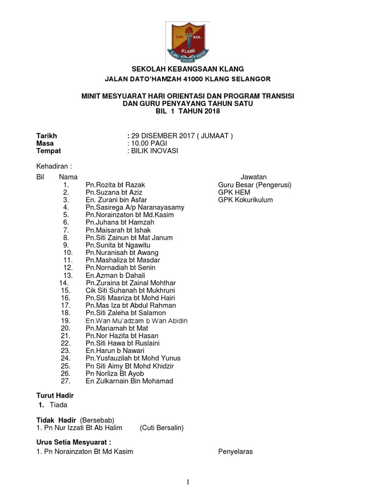 Minit Mesyuarat Transisi 2018 | PDF