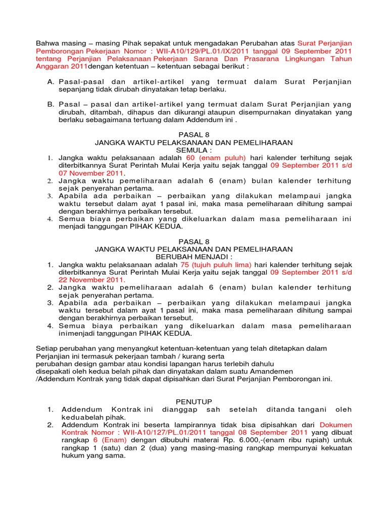Contoh Addendum Perubahan Kontrak | PDF