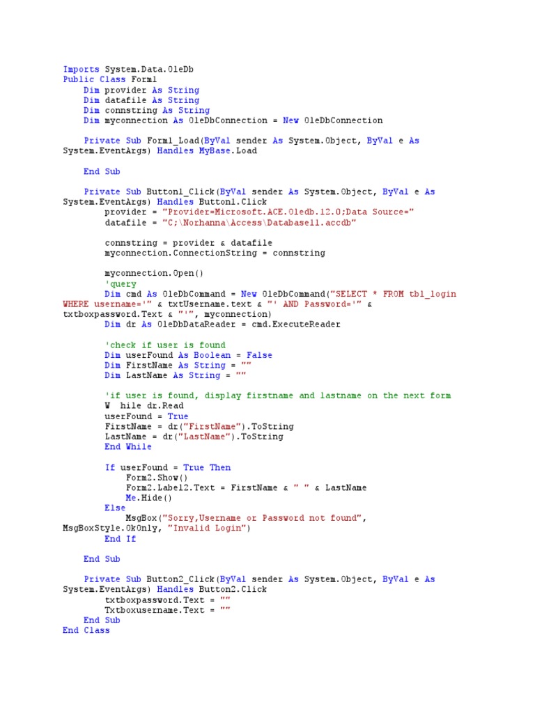 Connecting to an Access Database and Validating User Login Credentials ...
