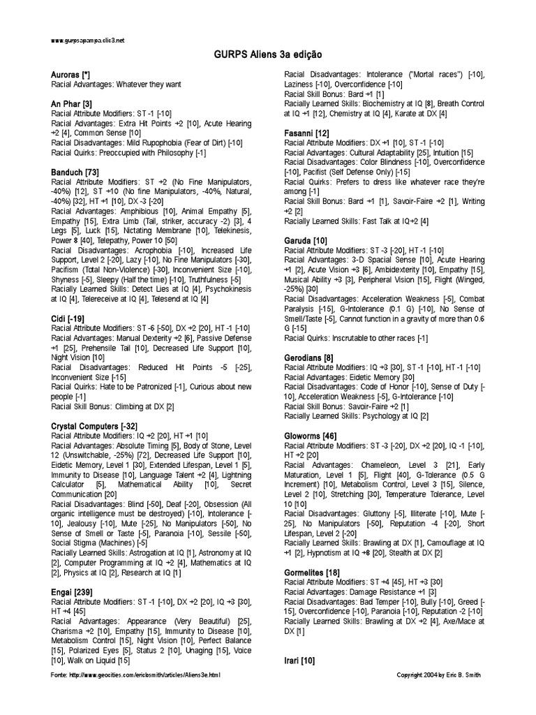 GURPS Aliens 3a Edição | PDF | Senses | Behavioural Sciences
