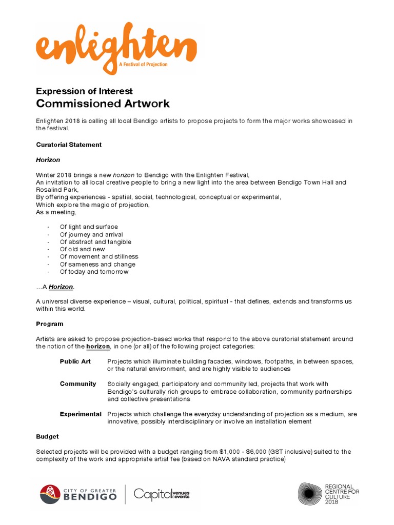 Enlighten 2018 Artist EOI Further Documentation | PDF | Cognition | Communication