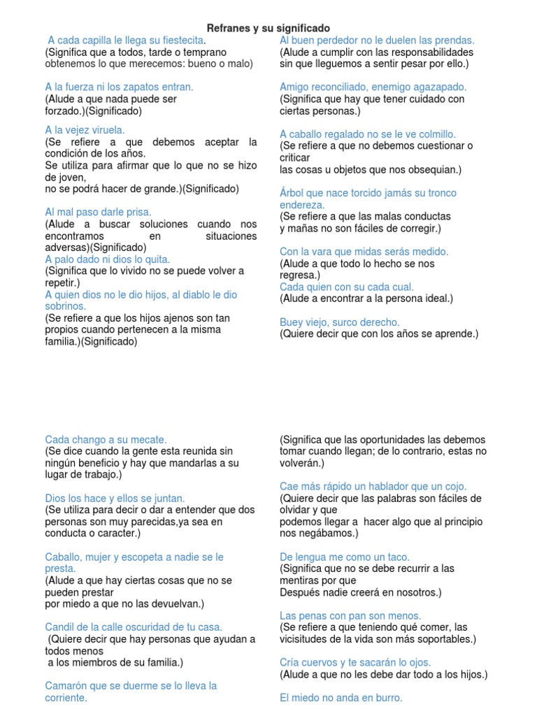 Refranes y Su Significado | PDF | Proverbio | Don Quijote