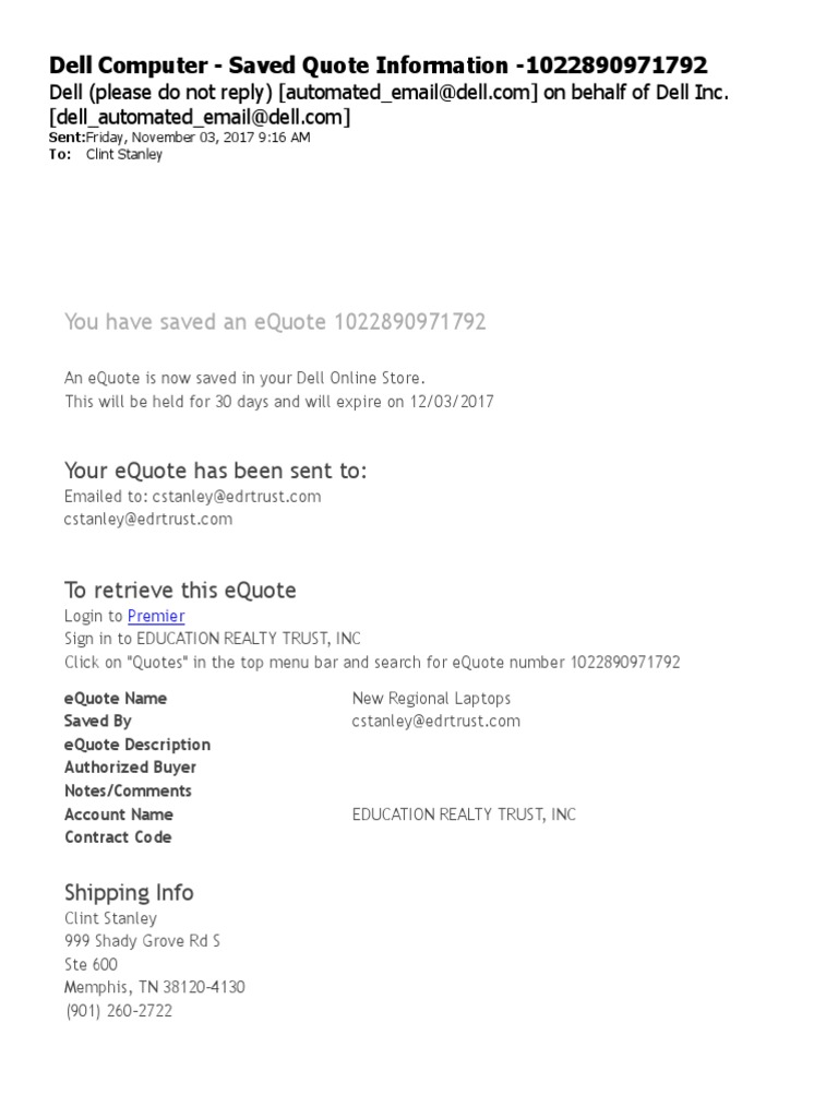 Dell Computer - Saved Quote Information - 1022890971792 | PDF | Intel ...