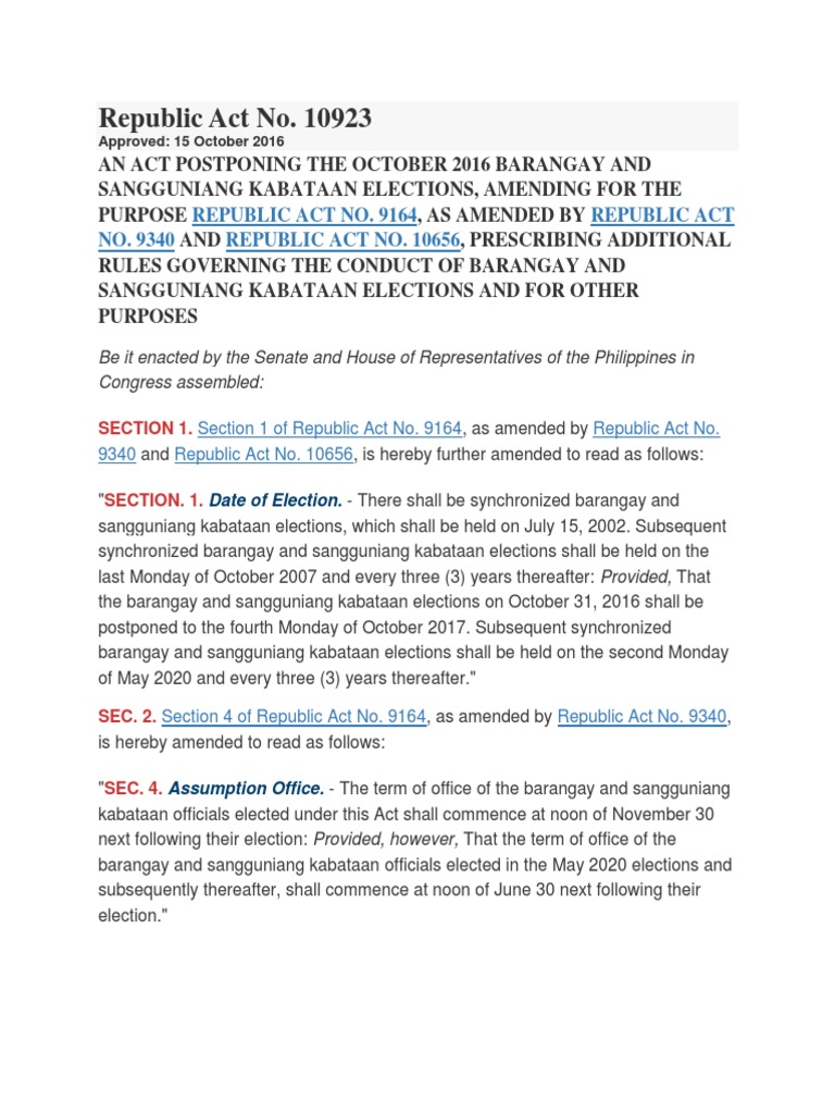 Republic Act No 10923 | PDF | Official Documents | Government