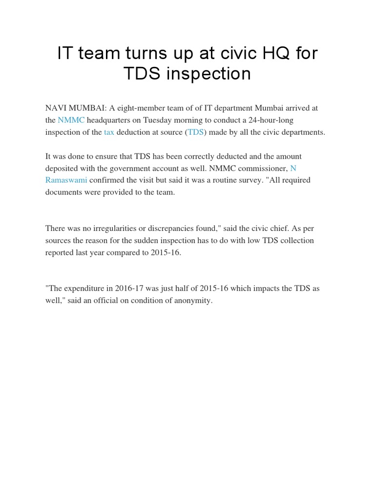 IT Team Turns Up at Civic HQ For TDS Inspection | PDF
