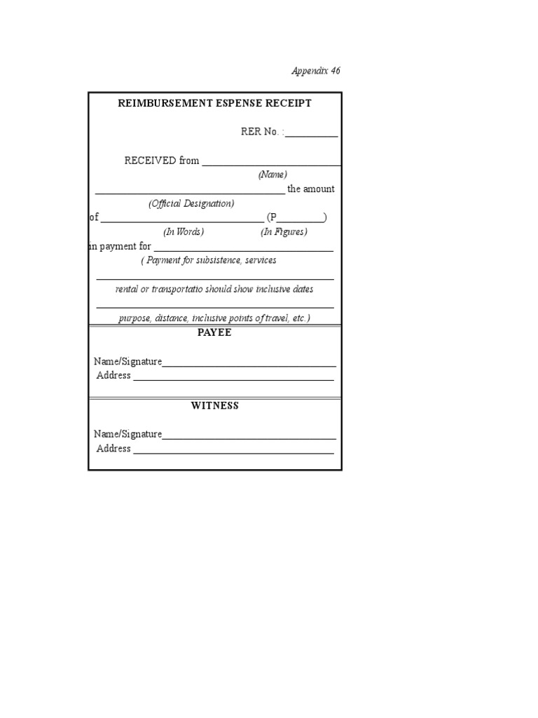 Reimbursement Espense Receipt: Appendix 46 | PDF
