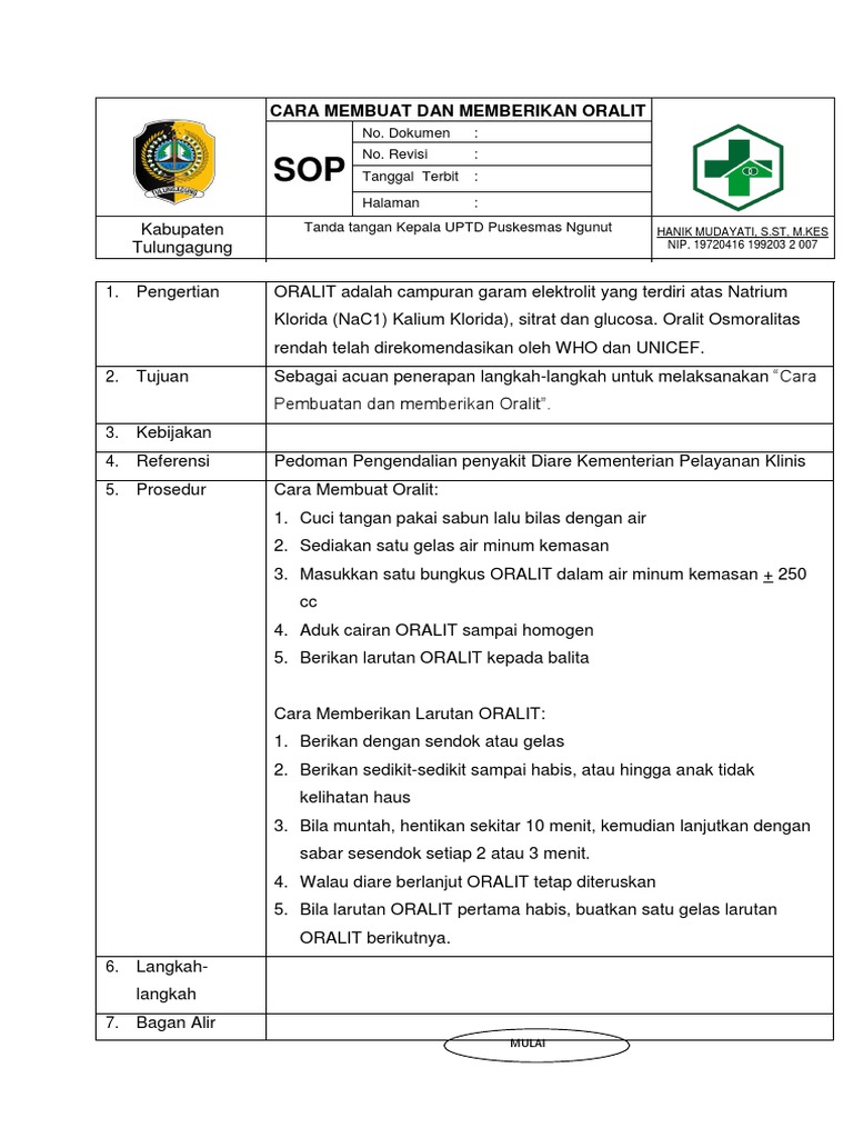 SOP Pembuatan Dan Pemberian Oralit | PDF