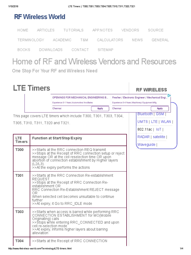 Overview of LTE Timers T300-T311 | PDF | Wireless | Radio