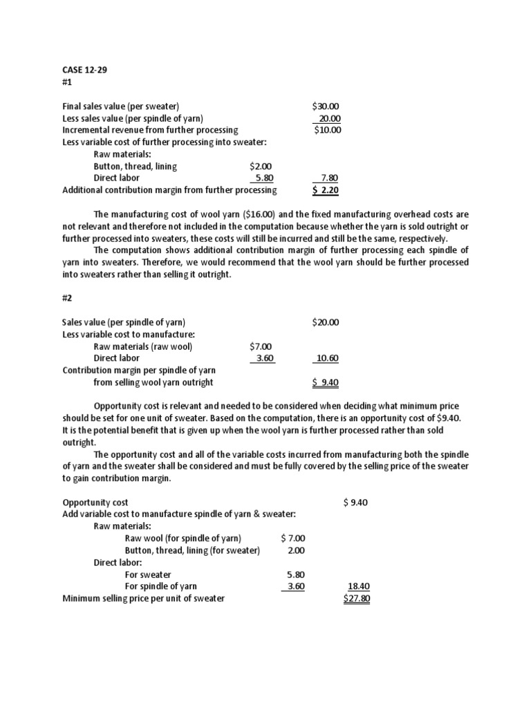 Case 12-29,30 | PDF | Spindle (Textiles) | Cost