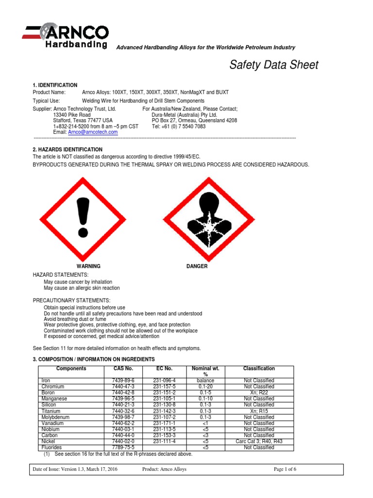Arnco SDS Version 1.3 March 17 2016 | Chromium | Personal Protective ...
