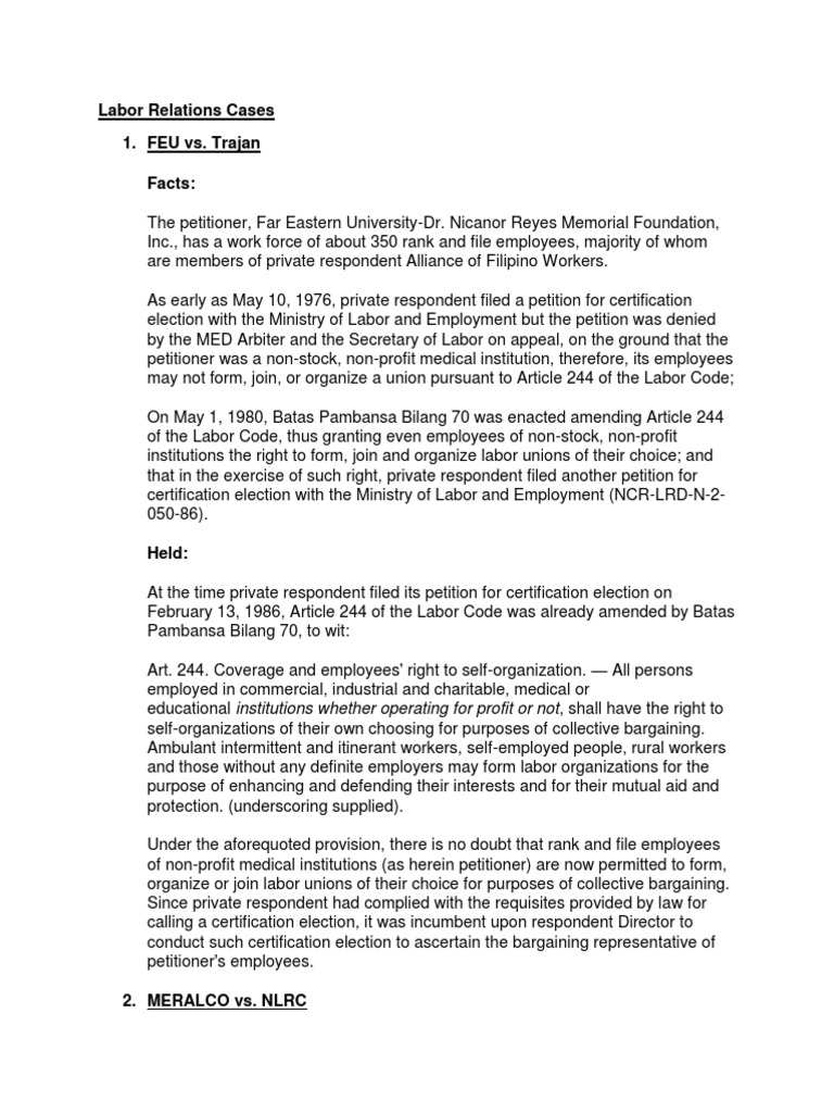 Labor Relations Cases | PDF | Strike Action | Trade Union