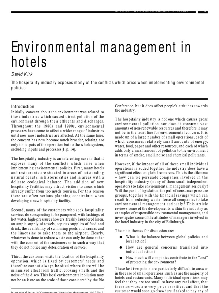 Environmental Management in Hotels | PDF | Waste Management ...