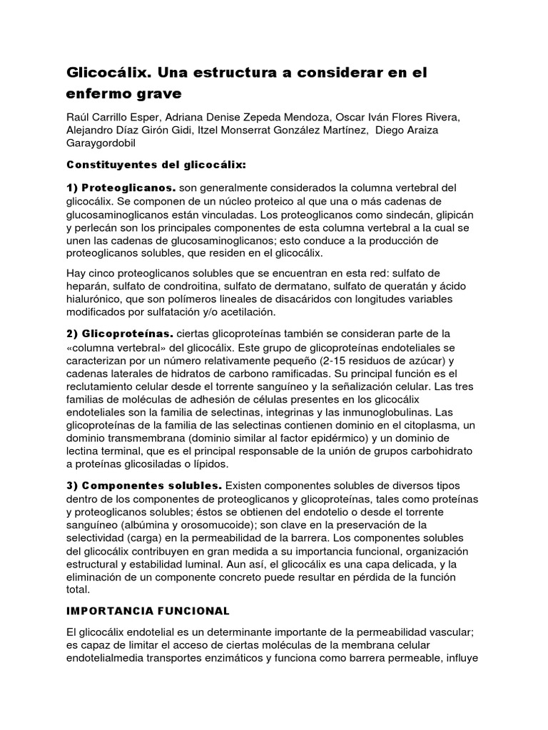 Glicocálix endotelial en enfermos graves | PDF | Endotelio | Diabetes ...