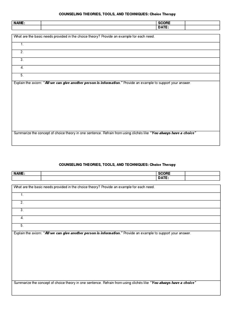 Understanding Choice Theory: Exploring the Five Basic Needs and Core ...