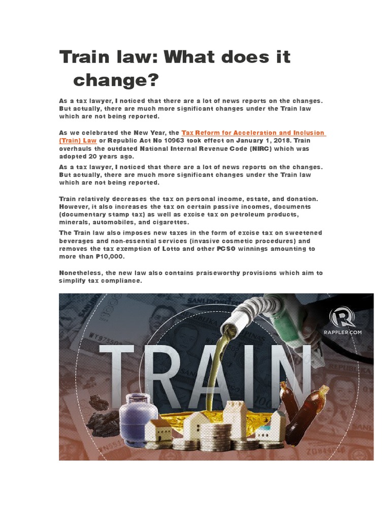 Train Law: What Does It Change?: Tax Reform For Acceleration and ...