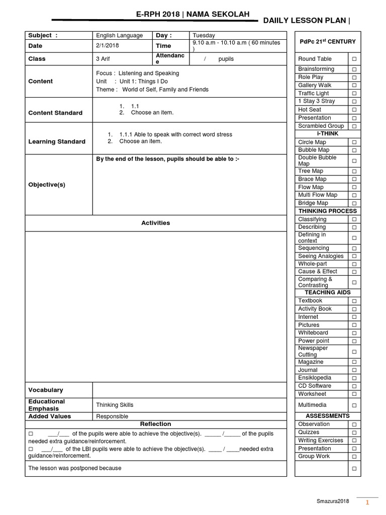 Erph Template Kosong | PDF | Lesson Plan | Applied Psychology