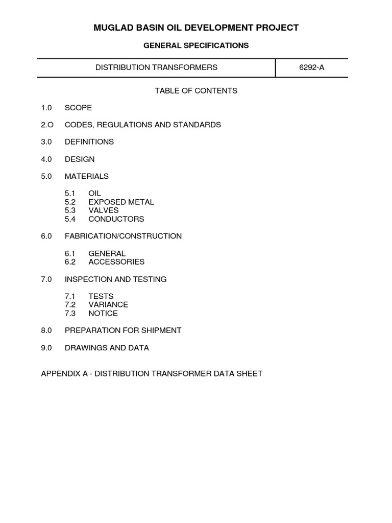 6292-A Distribution Transformers | PDF | Transformer | Specification ...