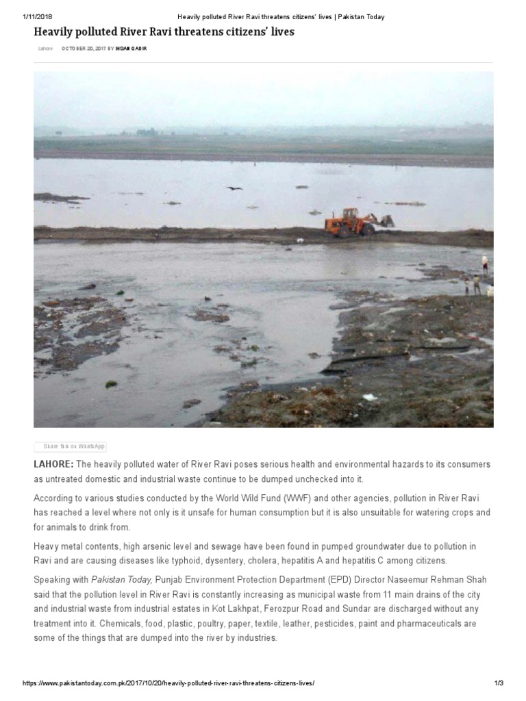 Heavily Polluted River Ravi Threatens Citizens' Lives - Pakistan Today ...
