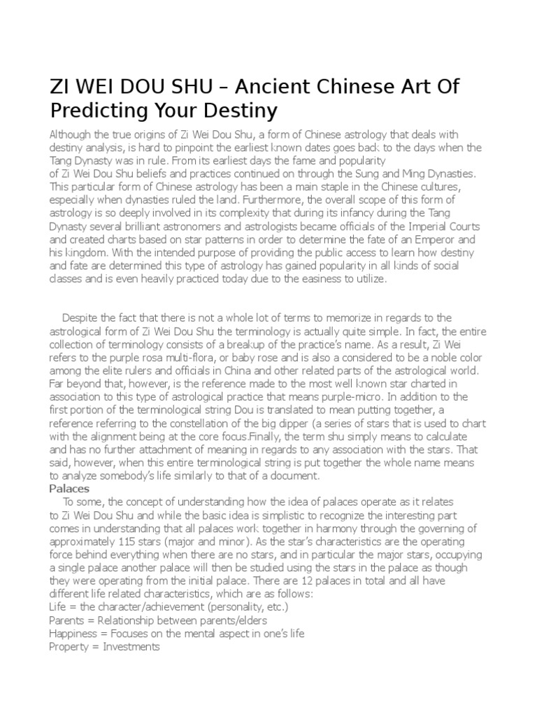 Zi Wei Dou Shu: Chart and Basics | PDF | Yin And Yang | Astrology