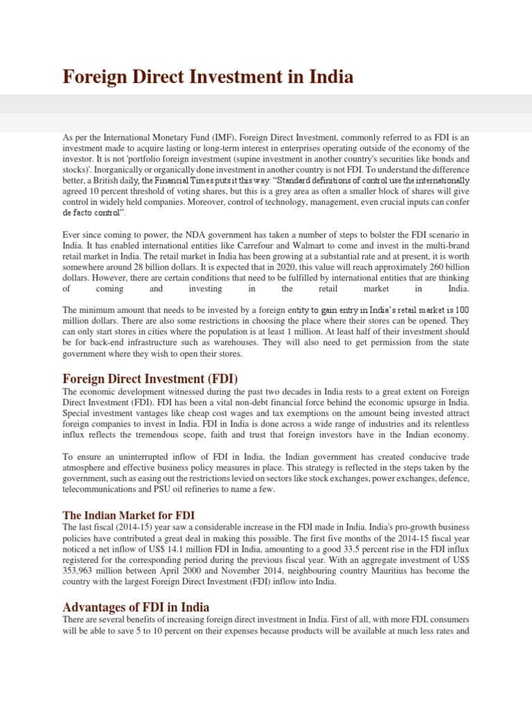 Foreign Direct Investment in India | PDF | Foreign Direct Investment ...