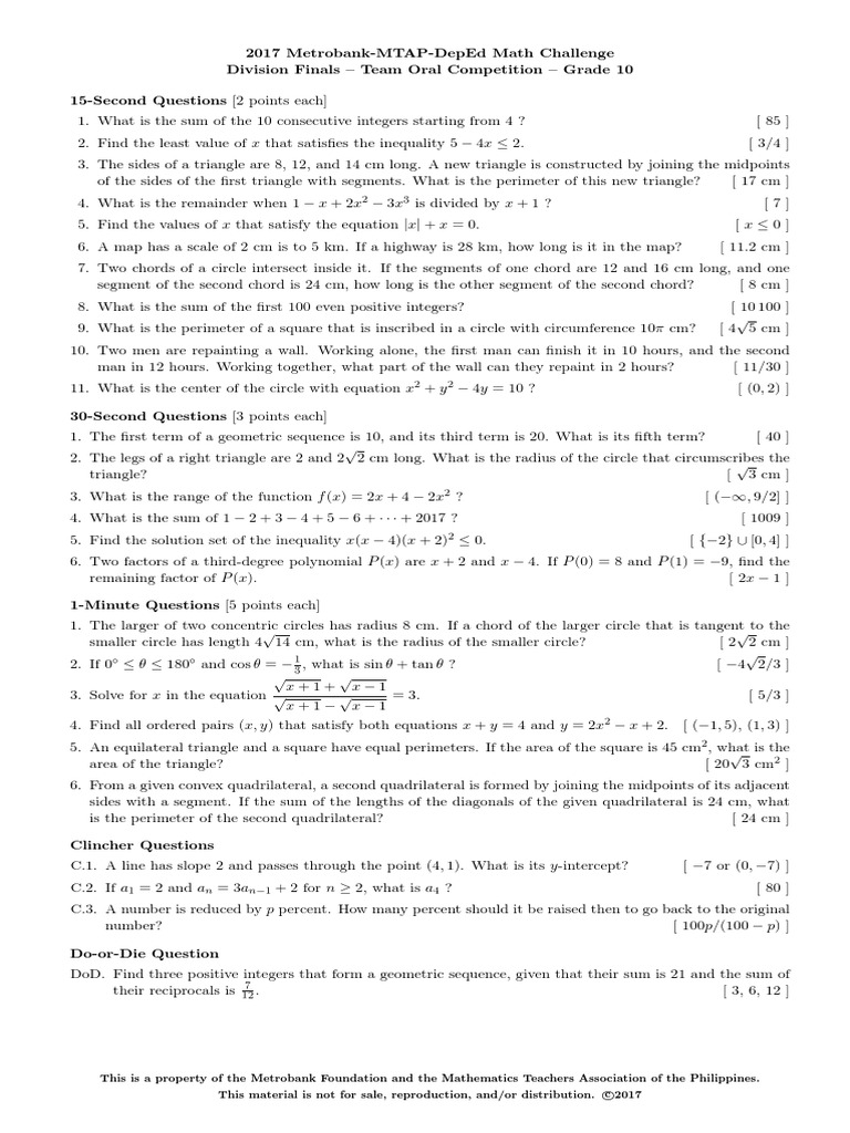 MTAP 2017 Division Orals - Grade 10 | Circle | Triangle