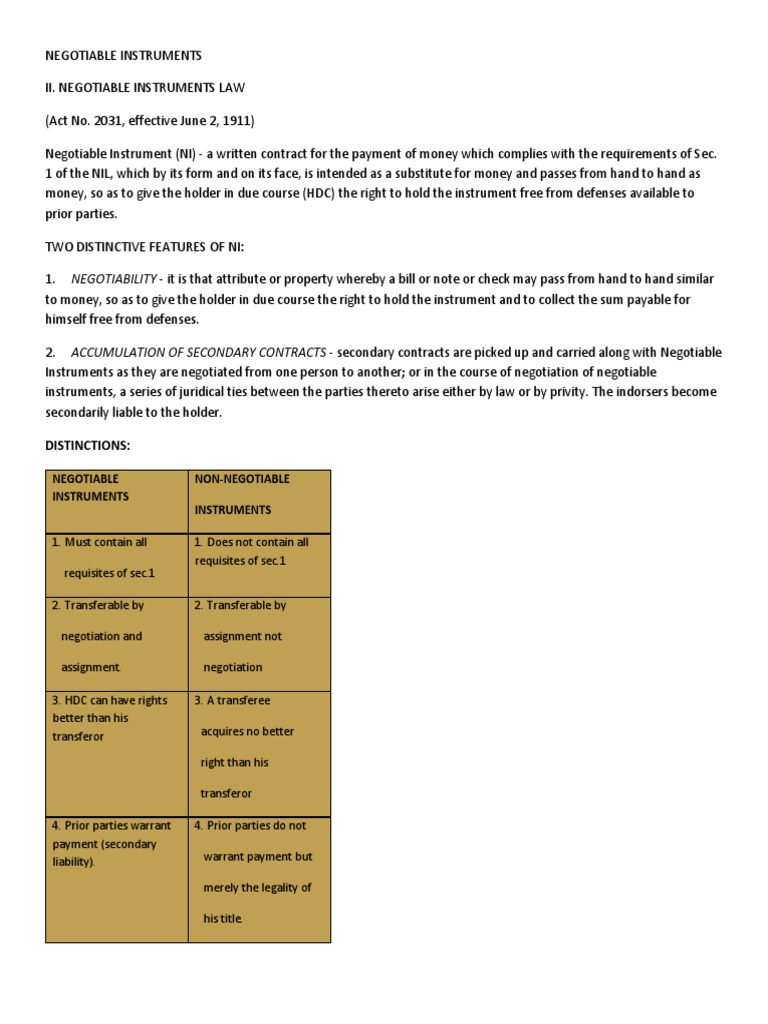 Negotiable Instruments | PDF | Negotiable Instrument | Cheque