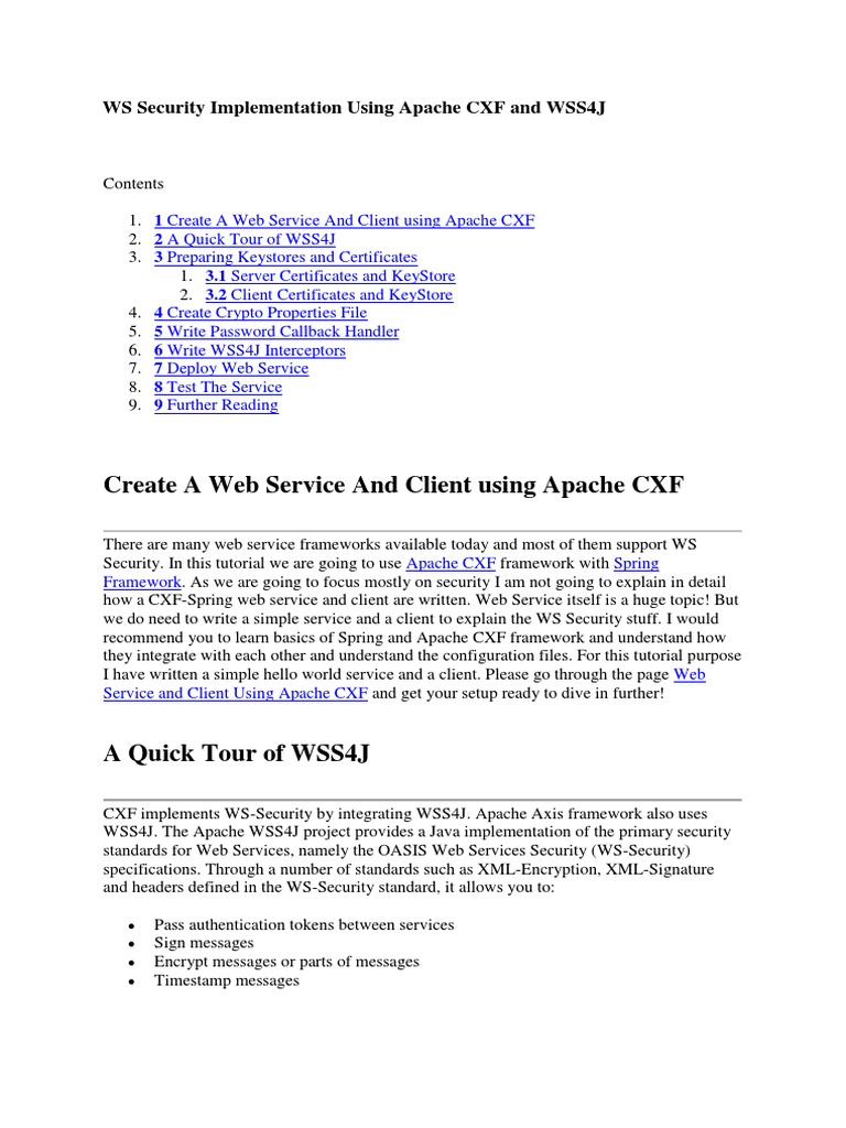 WS Security Implementation Using Apache CXF and WSS4J | PDF | Public Key Cryptography | Soap