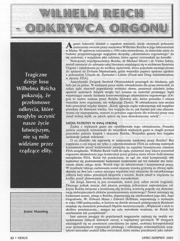 Wilhelm Reich - Odkrywca Orgonu PDF | PDF