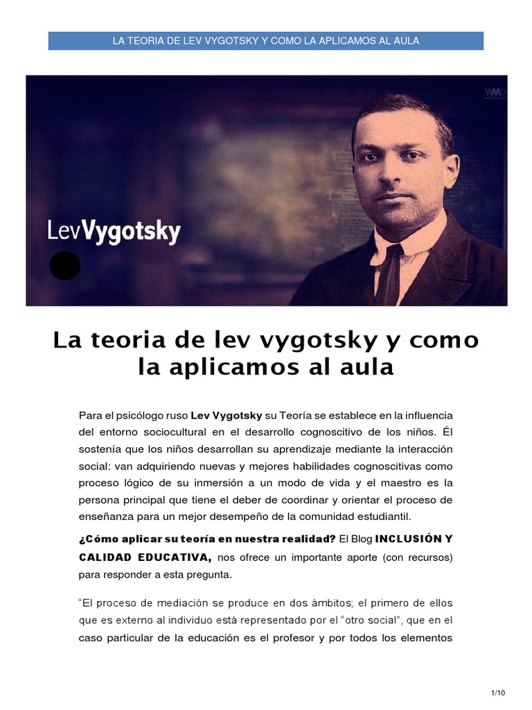 LA TEORÍA DE 'LEV VYGOTSKY' Y CÓMO LA APLICAMOS EN UNA CLASE.pdf | Aprendizaje | Salón de clases