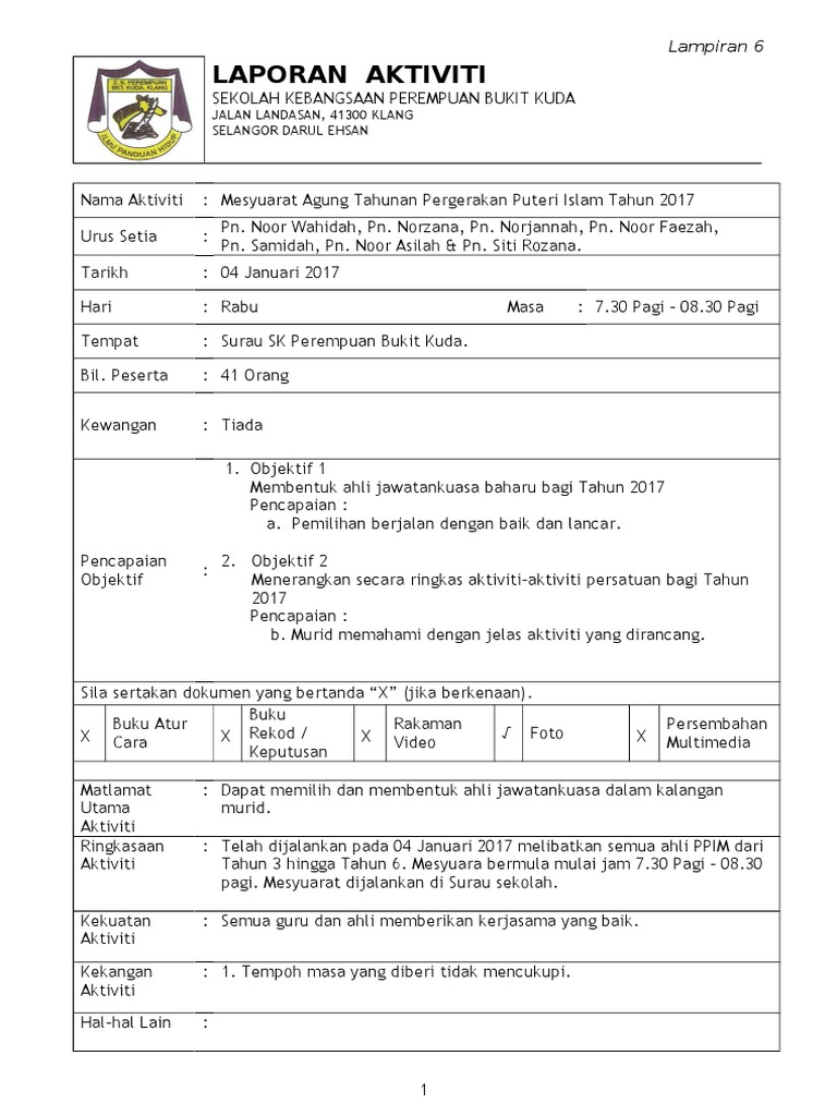Tapak Laporan Aktiviti Kokurikulum - Ppim | PDF