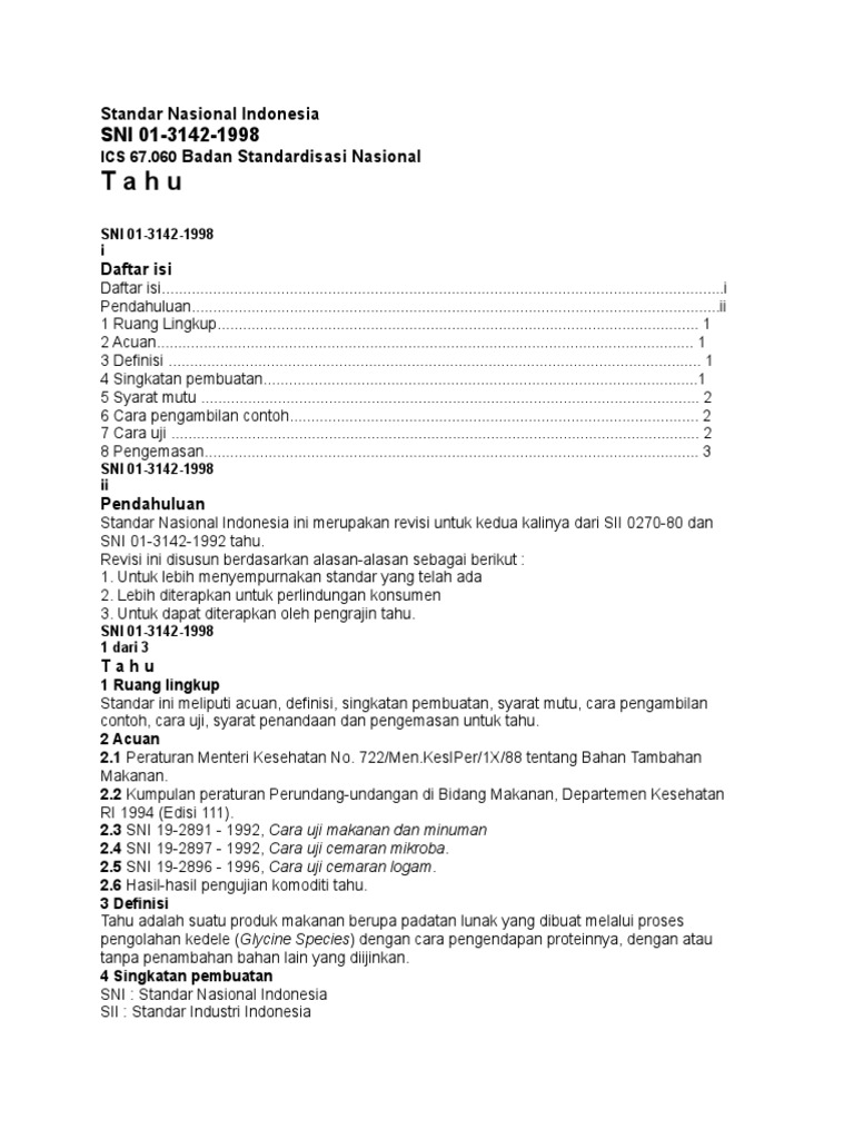 SNI - Tahu | PDF