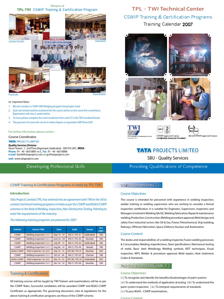 TPL-TWI 2007 Brochure (Calendar Included) | PDF | Welding | Construction