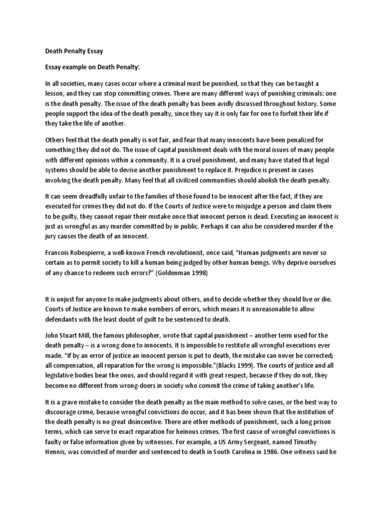 Death Penalty Essay | Capital Punishment | Murder