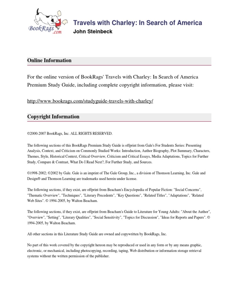 LITERARY TEXT Travel With Charley - Studyguide | PDF | John Steinbeck ...