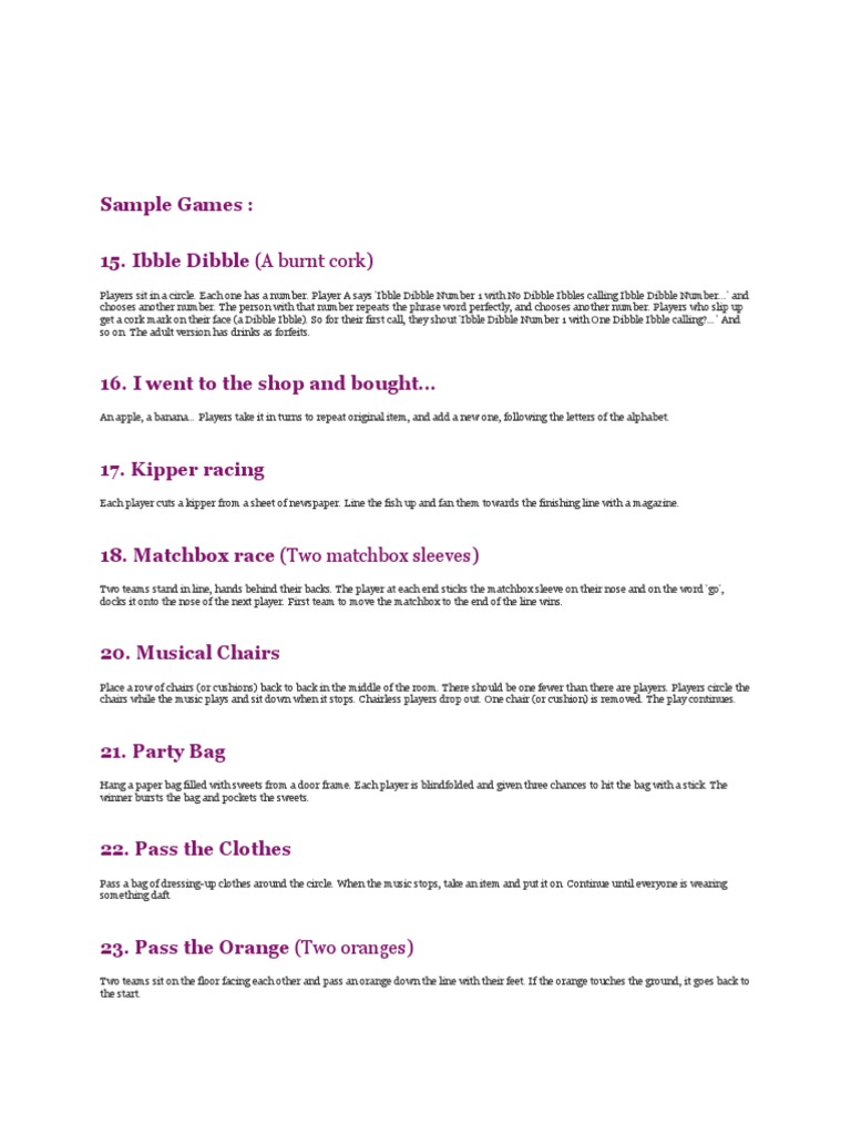 Sample Games: 15. Ibble Dibble (A Burnt Cork) | PDF | Leisure