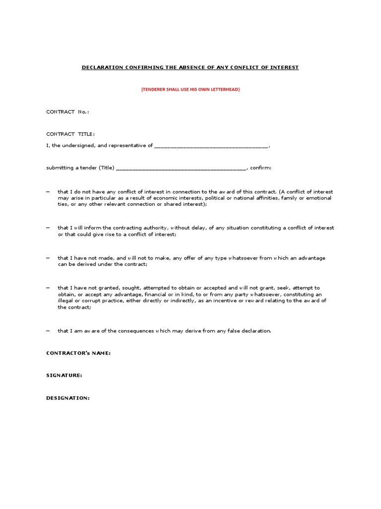 Conflict of Interest Declaration Form | PDF | Finance & Money ...