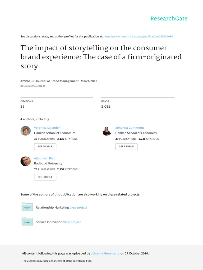 Storytelling's Impact on Brand Experience | PDF | Customer Experience ...