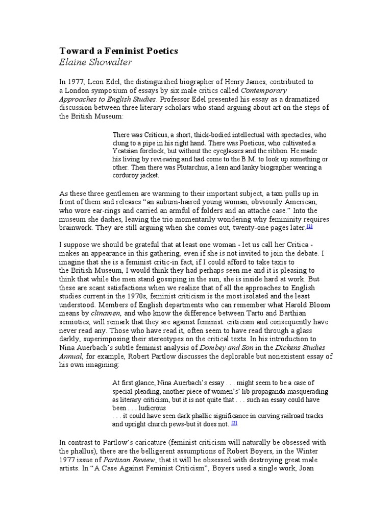 Toward A Feminist Poetics | PDF | Women's Writing (Literary Category ...