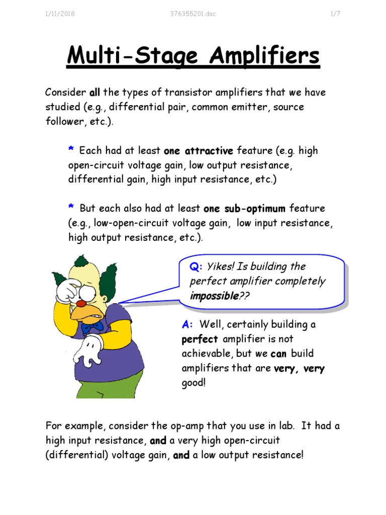 Multi-Stage Amplifier Overview | PDF | Amplifier | Operational Amplifier