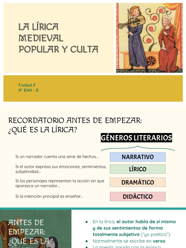 LA LÍRICA MEDIEVAL POPULAR Y CULTA | Poesía | Idiomas