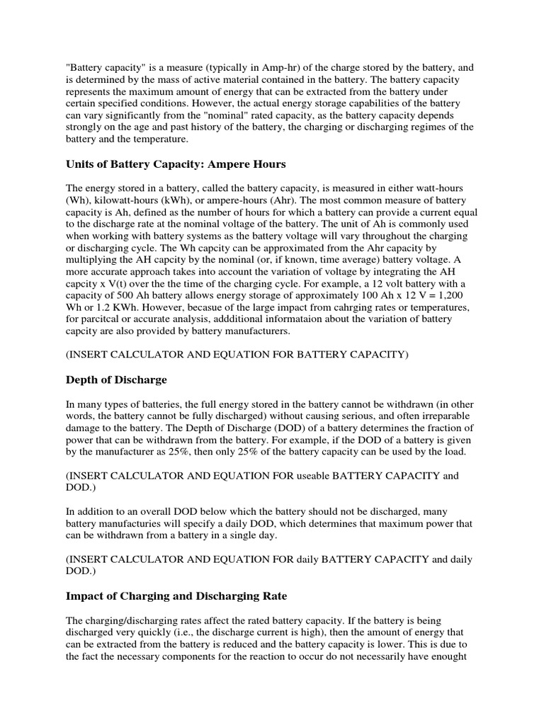 Units Of Battery Capacity Ampere Hours Pdf Battery Electricity