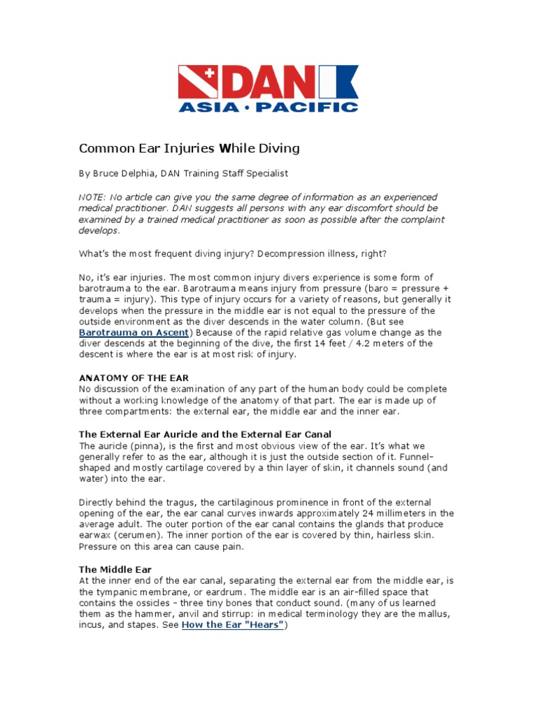 Common Ear Injuries While Diving: Barotrauma On Ascent | PDF | Ear ...